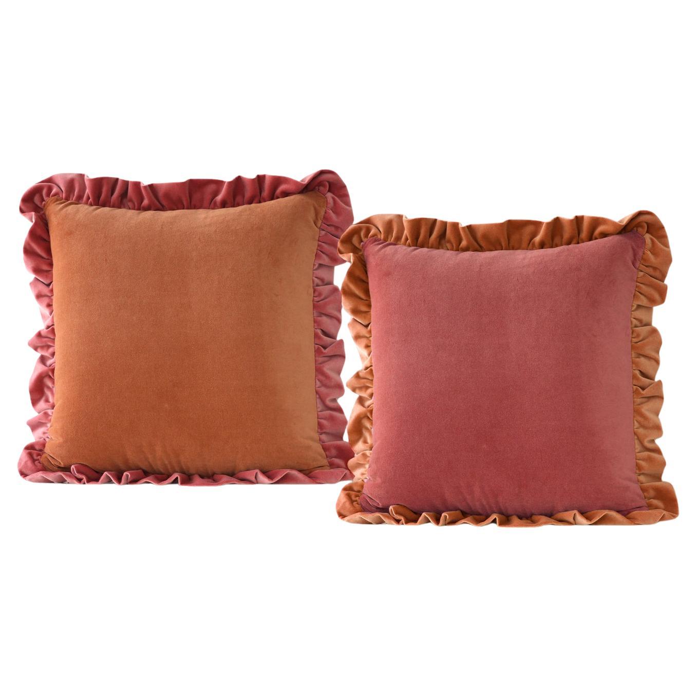 Jasper Rose and Camel Ruffled - Set of 2 Velvet Deluxe Handmade ...