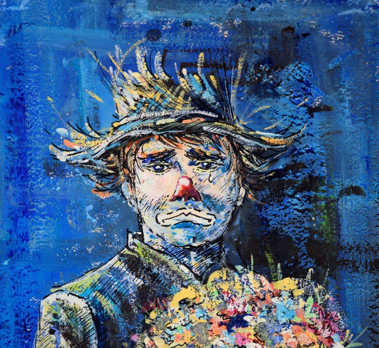 Jassen Marek - Clown with Birthday Bouquet - Oil and Ink on Cardstock ...