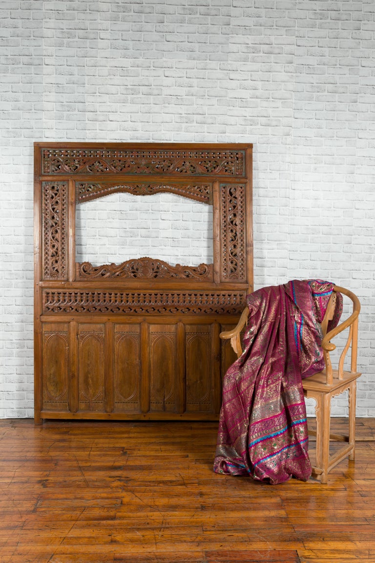 Javanese Architectural Panel with Carved Floral Motifs and Polychrome ...