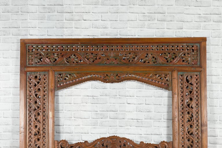 Javanese Architectural Panel with Carved Floral Motifs and Polychrome ...