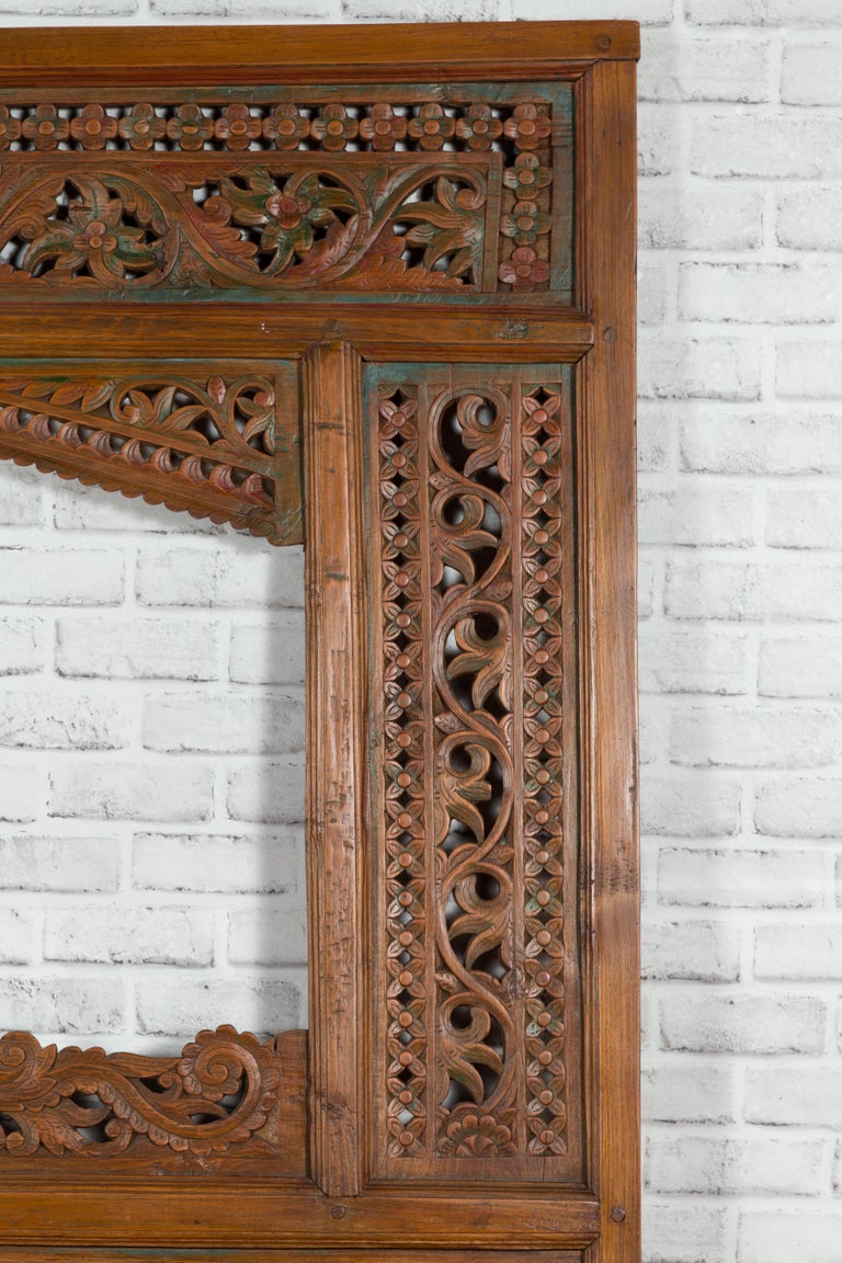 Javanese Architectural Panel with Carved Floral Motifs and Polychrome ...