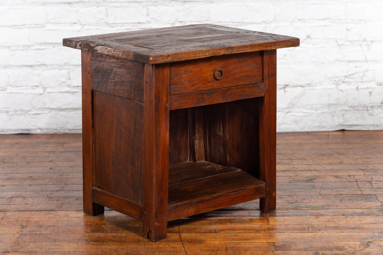 Javanese Early 20th Century Rustic Bedside Cabinet with Drawer and Open ...