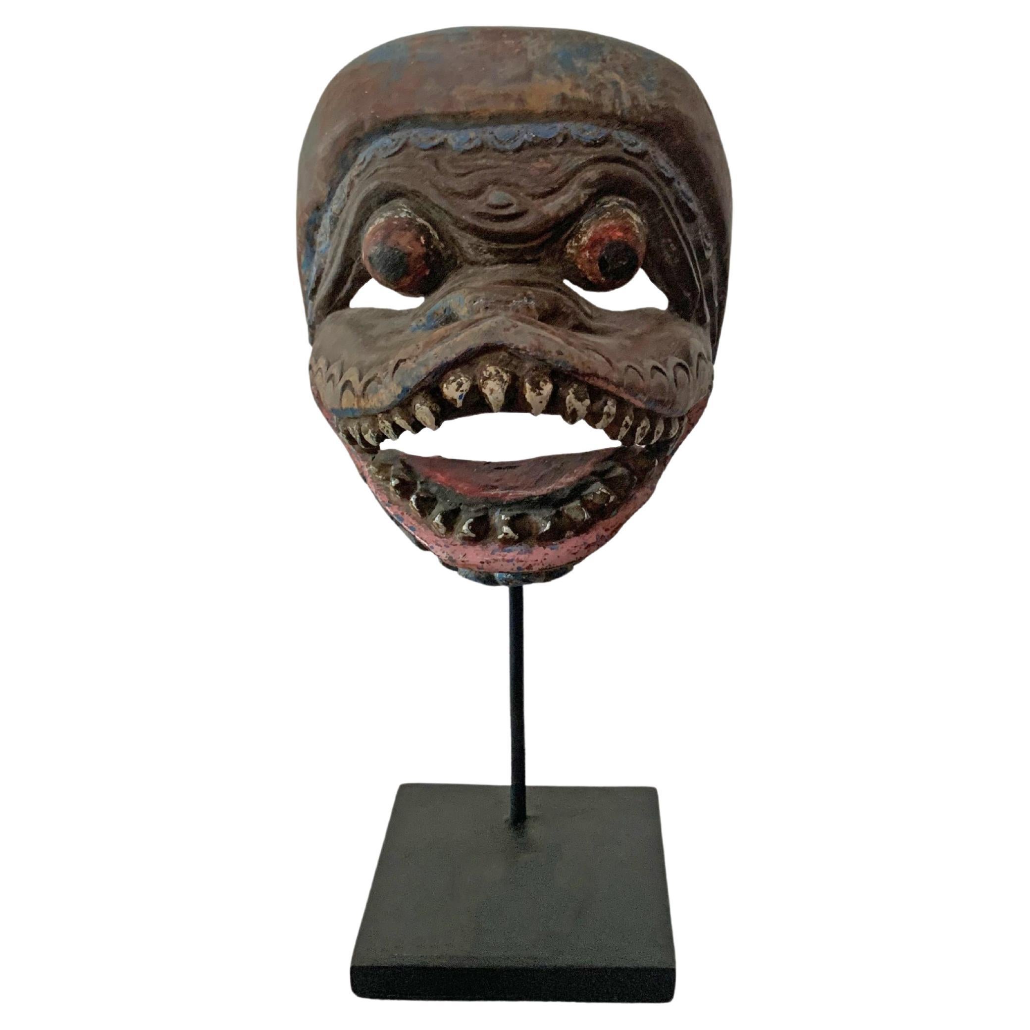 hair Borneo Evil Spirit Mask horns Carved wood Museum quality Cowrie ...