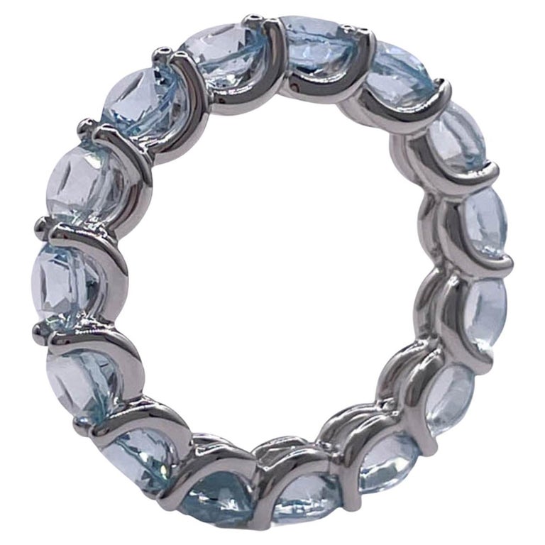 Jay Feder 14k White Gold Round Aquamarine Eternity Wedding Anniversary ...