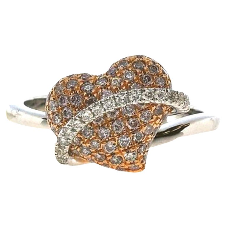 Jay Feder 18k Rose and White Gold Round Diamond Pave Heart Cocktail For ...