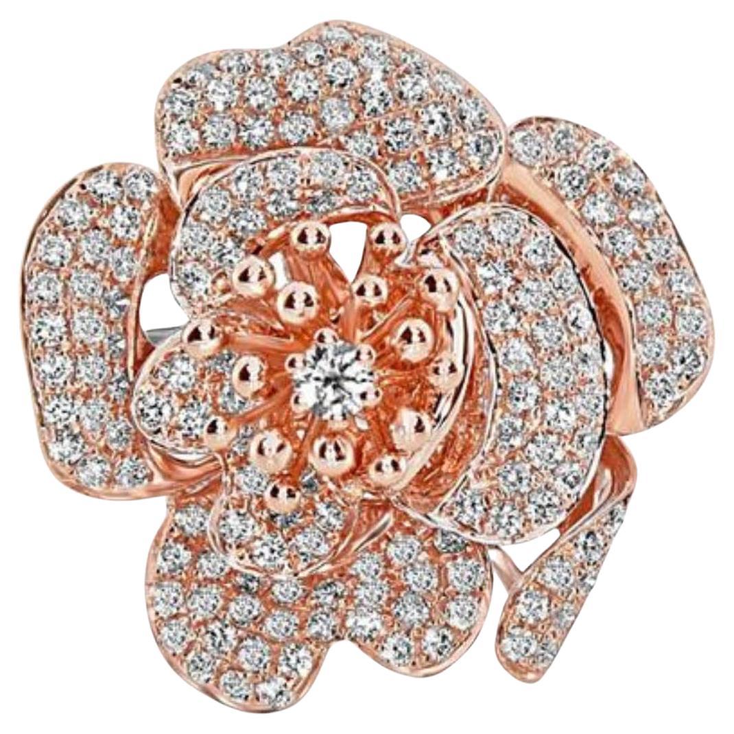18 K Rose Gold Flower Ring with Diamonds For Sale at 1stDibs