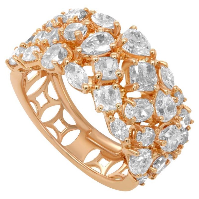 Jay Feder 18k Rose Gold Mixed Shaped Diamond 4 Row Open Ring For Sale ...