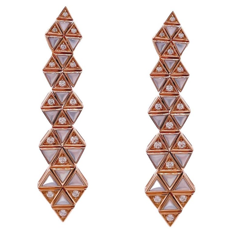Sofragem 18k Rose Gold Moonstone Diamond Triangular Drop Earrings For ...