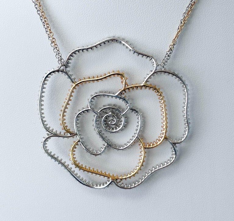 Jay Feder 18k Two Tone Gold Diamond Open Flower Double Chain Necklace ...