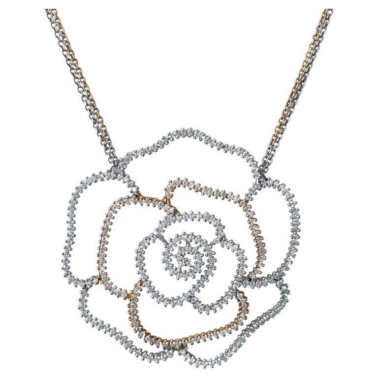 Jay Feder 18k Two Tone Gold Diamond Open Flower Double Chain Necklace ...