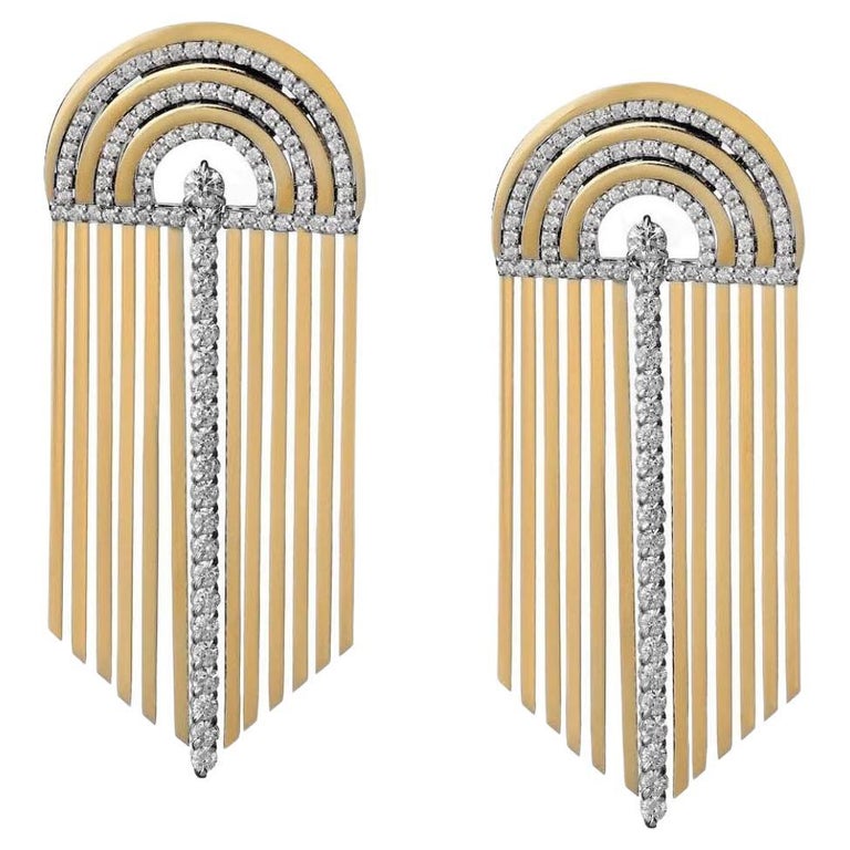 Jay Feder 18k Two Tone Gold Diamond Samba Drop Dangle Earrings For Sale ...