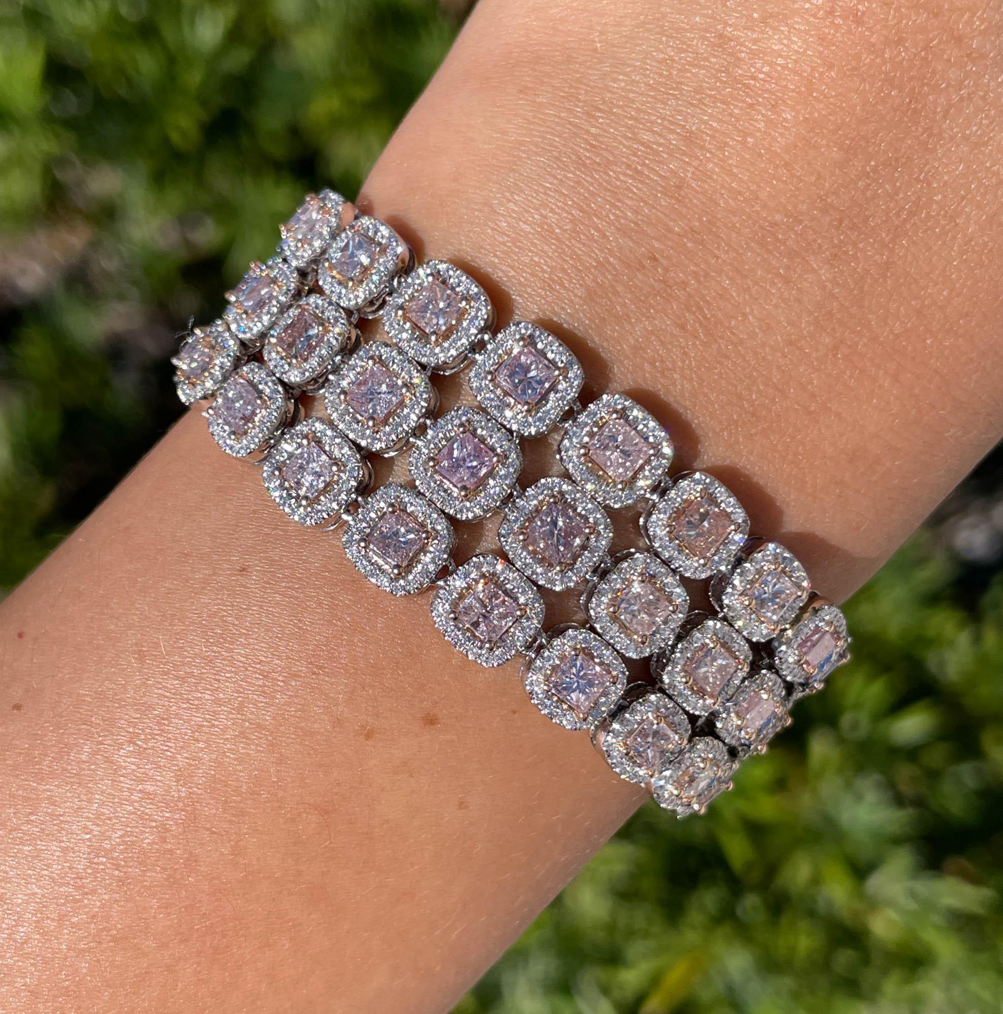 Jay Feder 18k Two Tone Gold Fancy Diamond Three Row Tennis Bracelet at ...