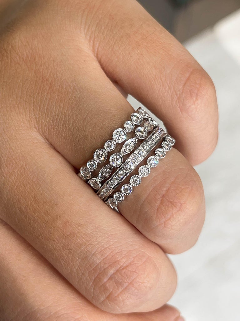 Jay Feder 18k White Gold Diamond 4 Row Varieties Eternity Bands at 1stDibs