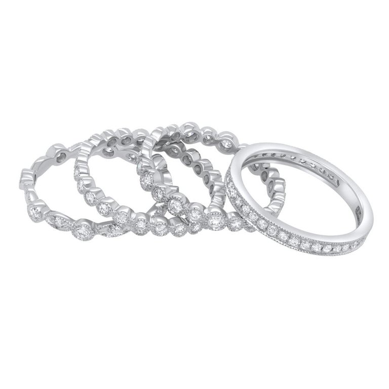 Jay Feder 18k White Gold Diamond 4 Row Varieties Eternity Bands at 1stDibs