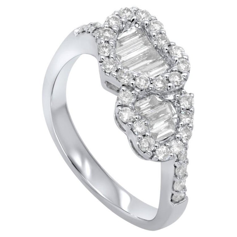 Jay Feder 18k White Gold Diamond Double Heart Cluster Ring For Sale at ...