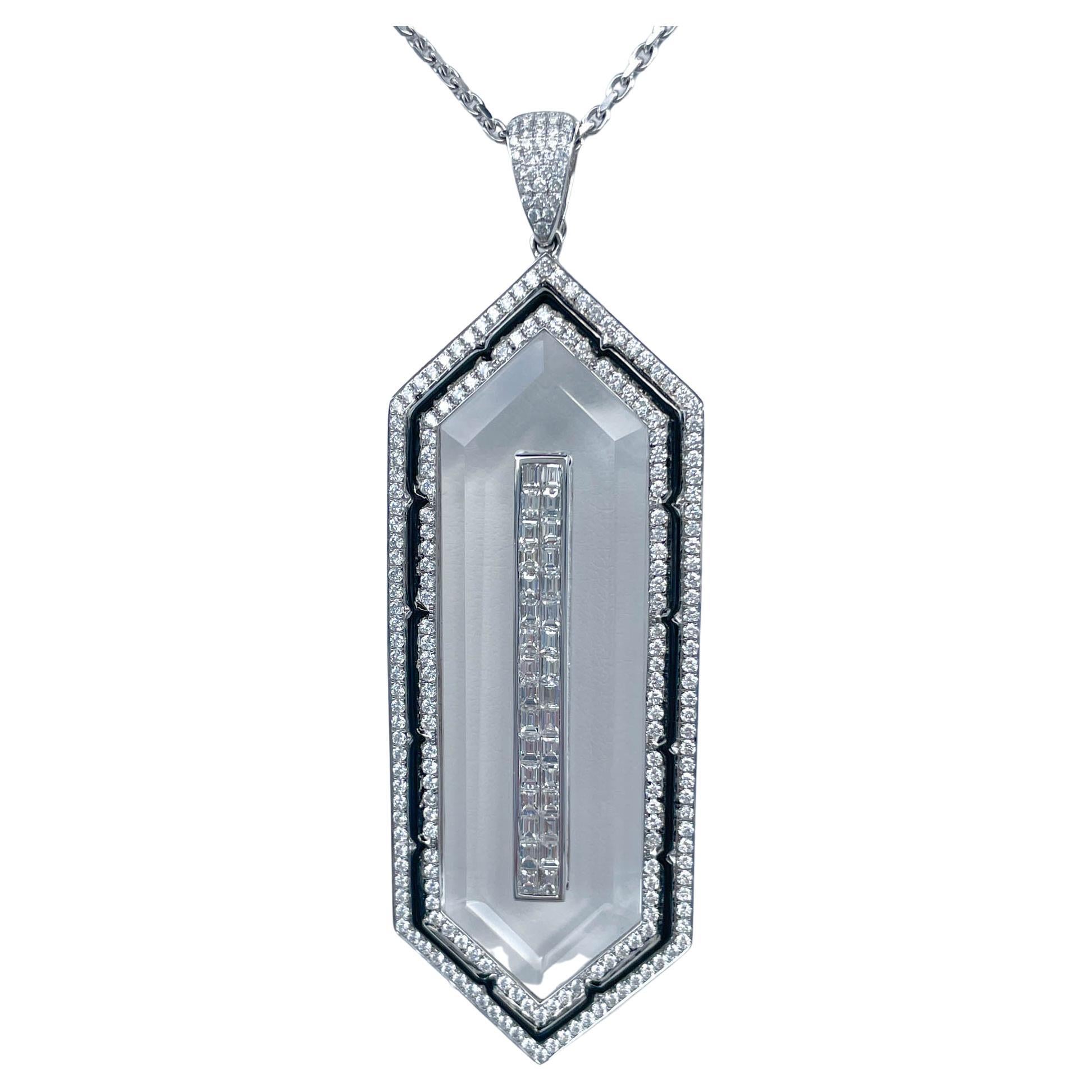 Jay Feder 18k White Gold Diamond Long Hexagon Pendant Necklace at 1stDibs