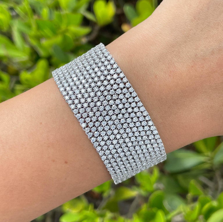 Jay Feder 18k White Gold Diamond Mesh Bracelet For Sale at 1stDibs