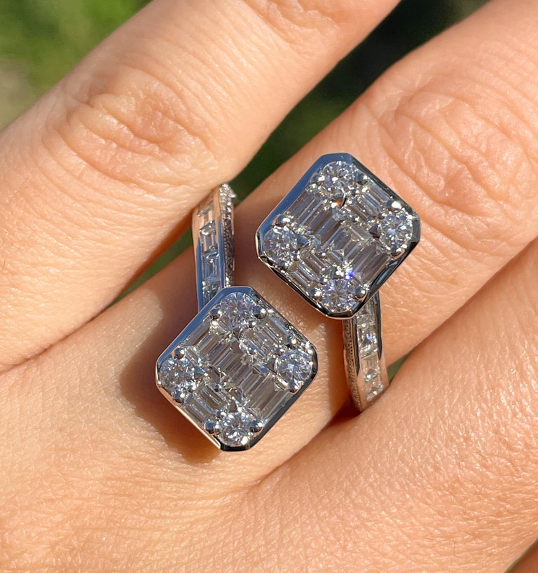 Jay Feder 18k White Gold Emerald Pie-Cut Diamond Ring For Sale at 1stDibs