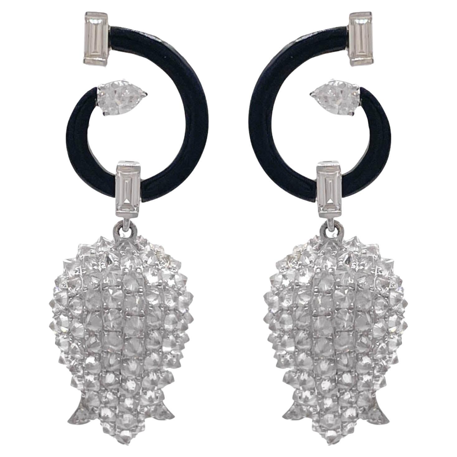 Jay Feder 18k White Gold Onyx and Diamond Reverse Set Dangle Earrings ...