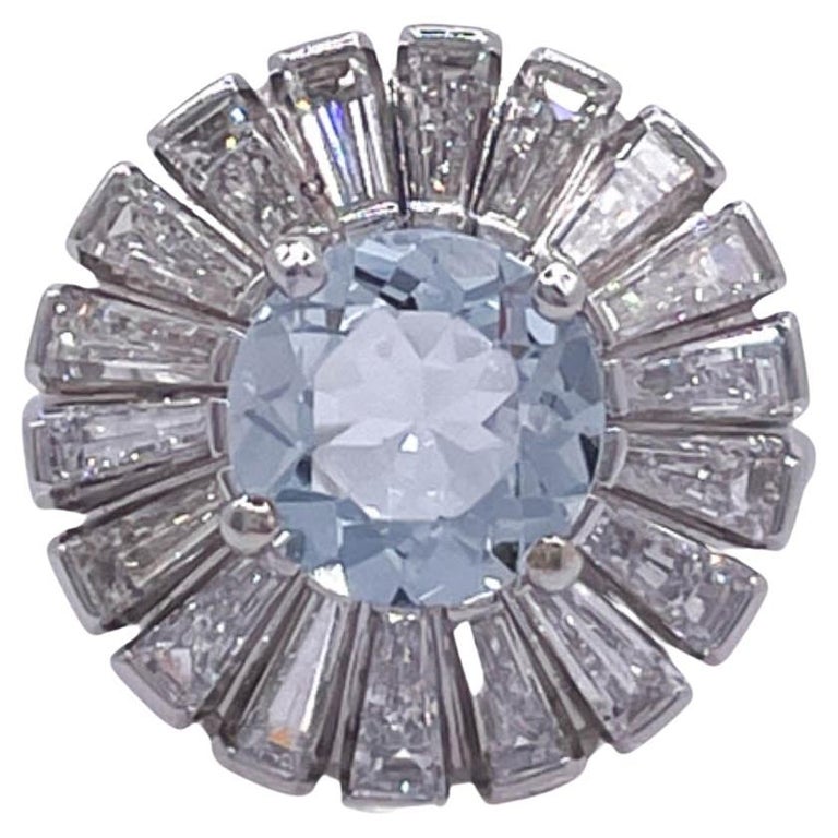 Jay Feder 18k White Gold Round Aquamarine and Diamond Cluster Ballerina ...
