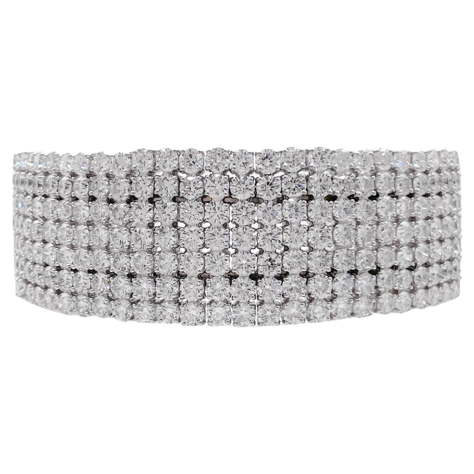Jay Feder 18k White Gold Round Diamond 7 Row Cuff Bracelet For Sale at ...