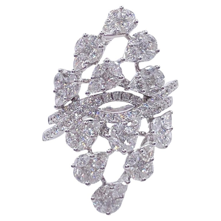 Jay Feder 18k Whited Gold Mixed Cut Diamond Cocktail Fashion Ring For ...