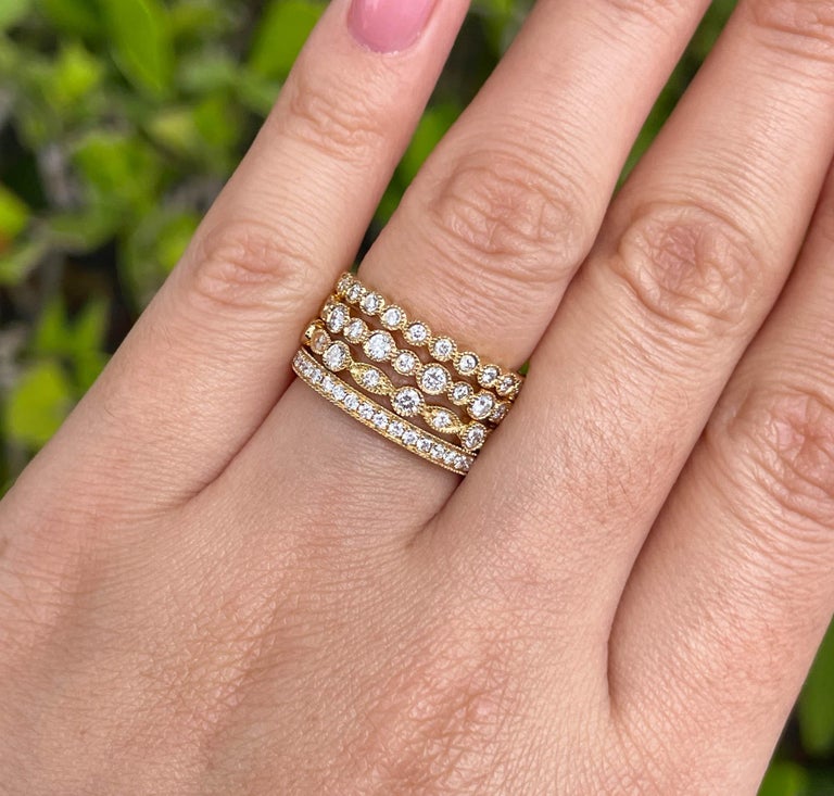 Jay Feder 18k Yellow Gold Diamond 4 Row Varieties Stackable Halfway ...