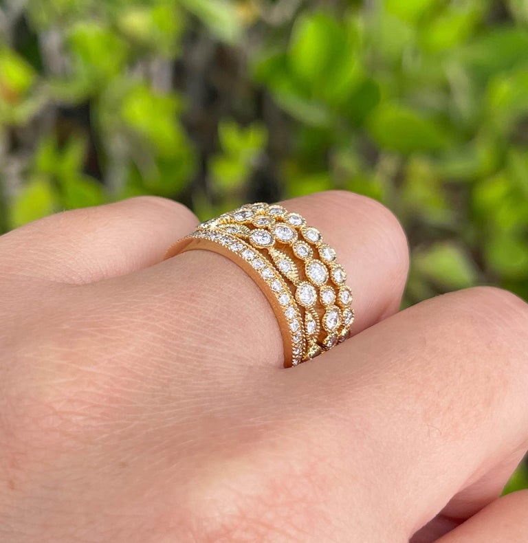 Jay Feder 18k Yellow Gold Diamond 4 Row Varieties Stackable Halfway Bands For Sale at 1stDibs