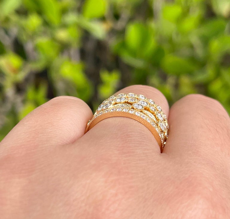 Jay Feder 18k Yellow Gold Diamond 4 Row Varieties Stackable Halfway Bands For Sale at 1stDibs