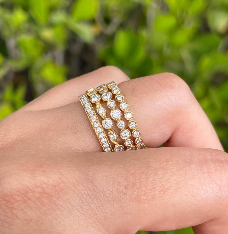 Jay Feder 18k Yellow Gold Diamond 4 Row Varieties Stackable Halfway Bands For Sale at 1stDibs