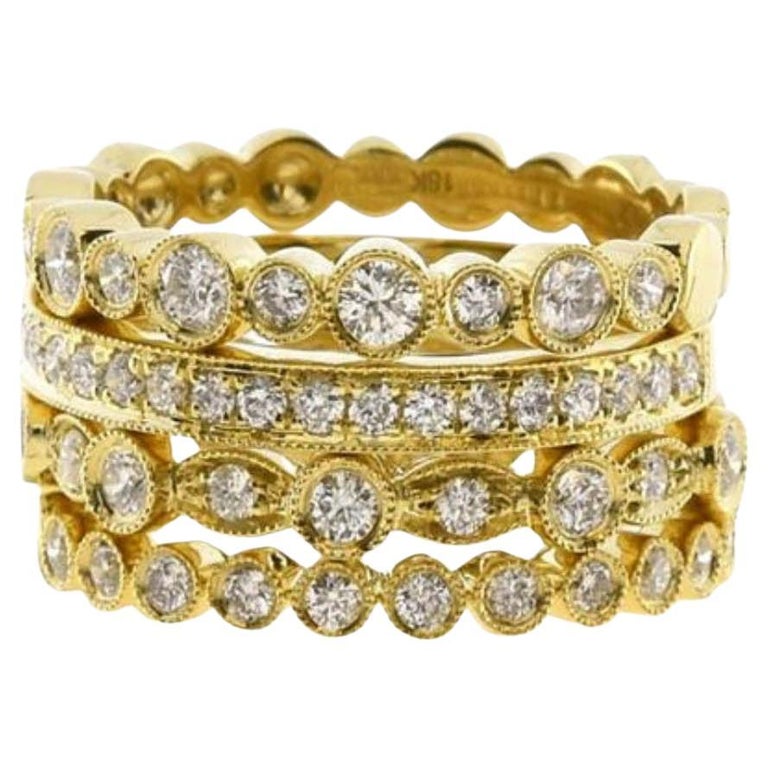 Jay Feder 18k Yellow Gold Diamond 4 Row Varieties Stackable Halfway ...