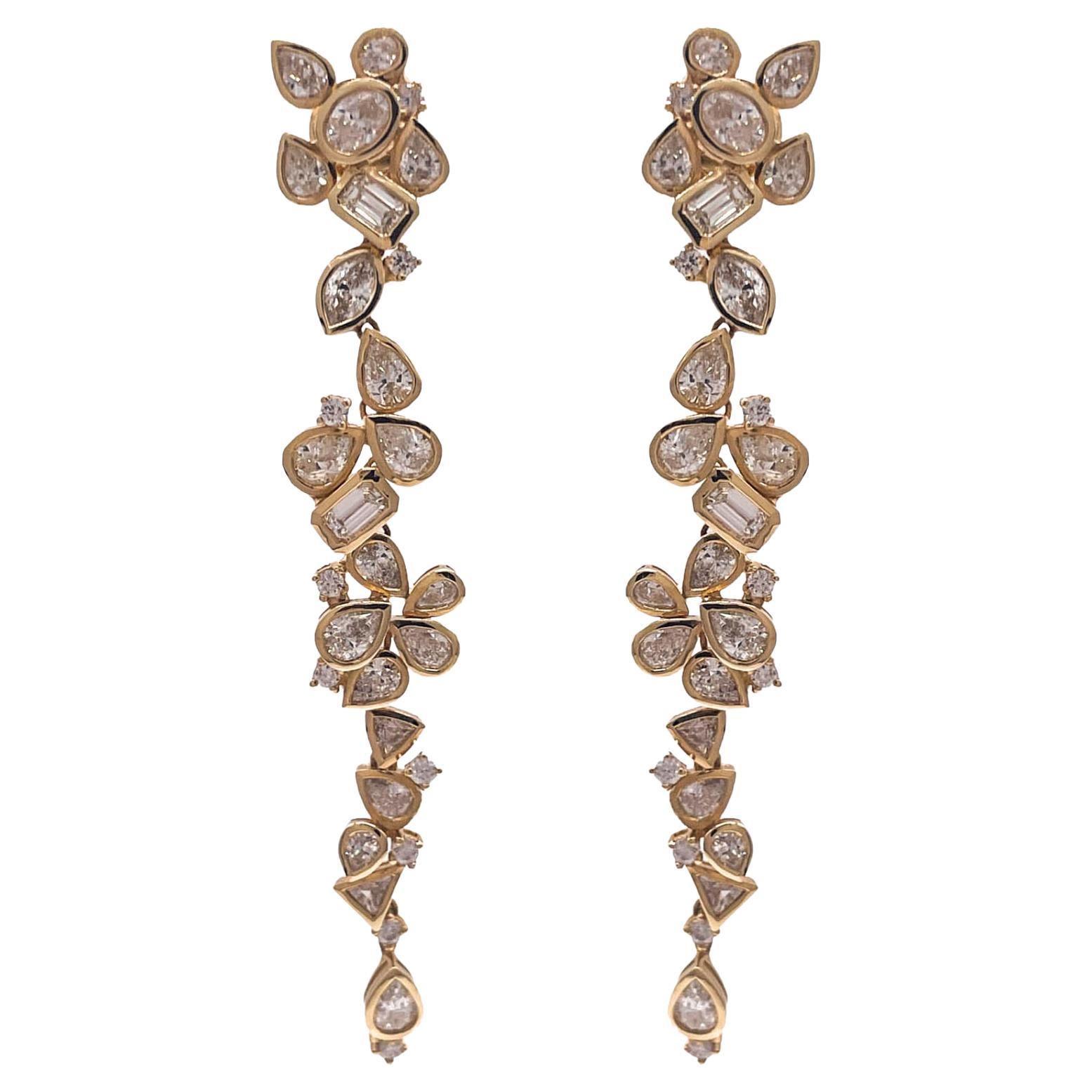 Jay Feder 18k Yellow Gold Mixed Shaped Diamond Drop Dangle Earrings For ...
