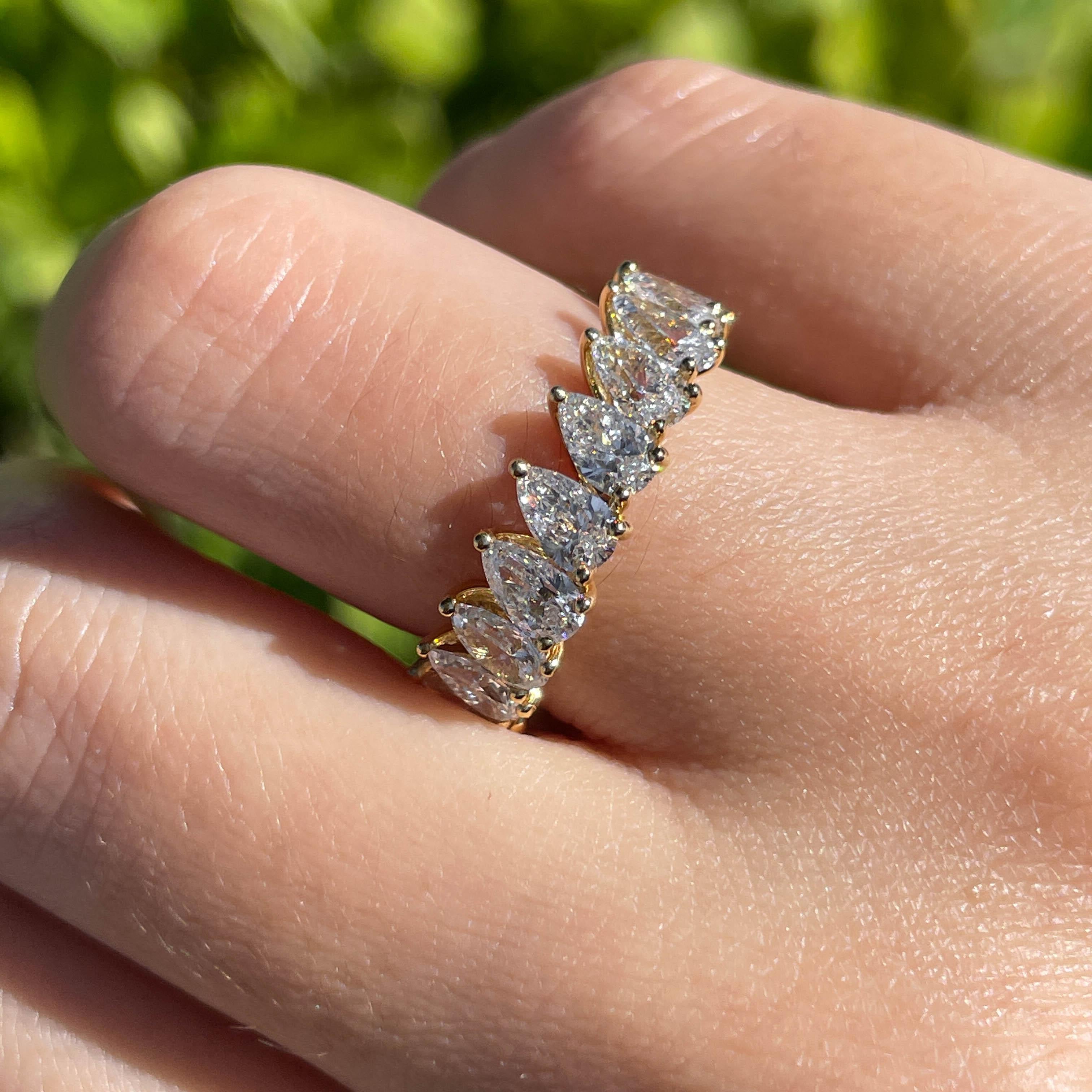 Jay Feder 18k Yellow Gold Pear Diamond Slanted Eternity Band Ring at ...