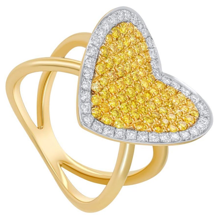 Jay Feder 18k Yellow Gold Yellow and White Diamond Pave Heart Ring For ...