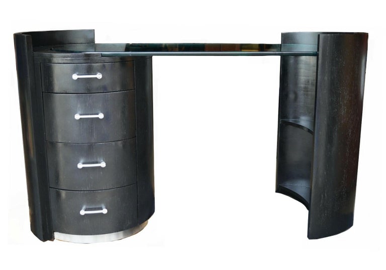 Jay Spectre Eclipse Black Oak Barrel Desk Vanity Glass Top with Book ...