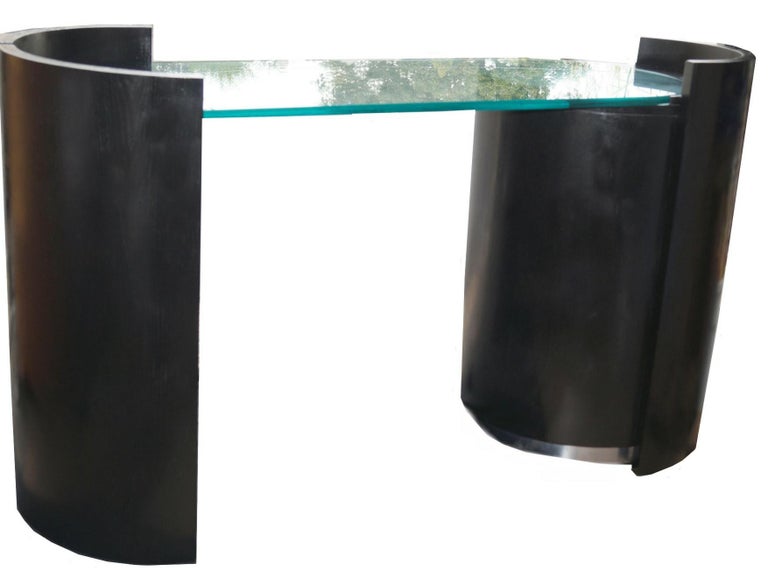 Jay Spectre Eclipse Black Oak Barrel Desk Vanity Glass Top with Book ...