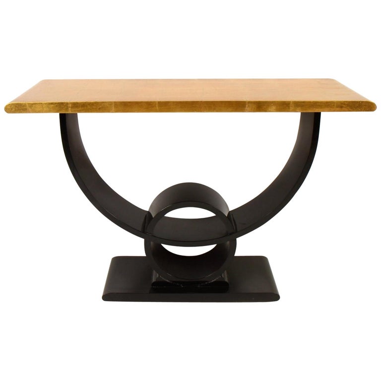 Jay Spectre Gold Leaf and Ebony Art Deco Console Table at 1stDibs