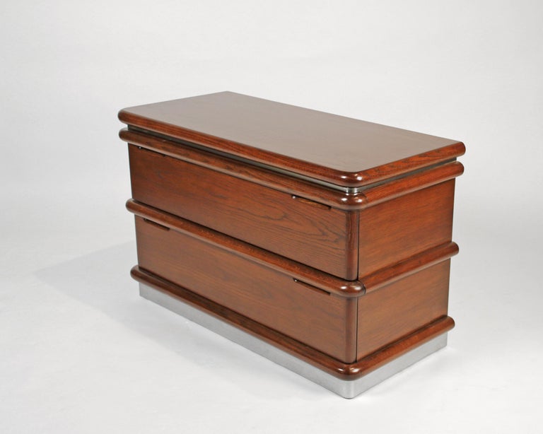 Jay Spectre Modernist Walnut and Brushed Stainless Nightstands at 1stDibs
