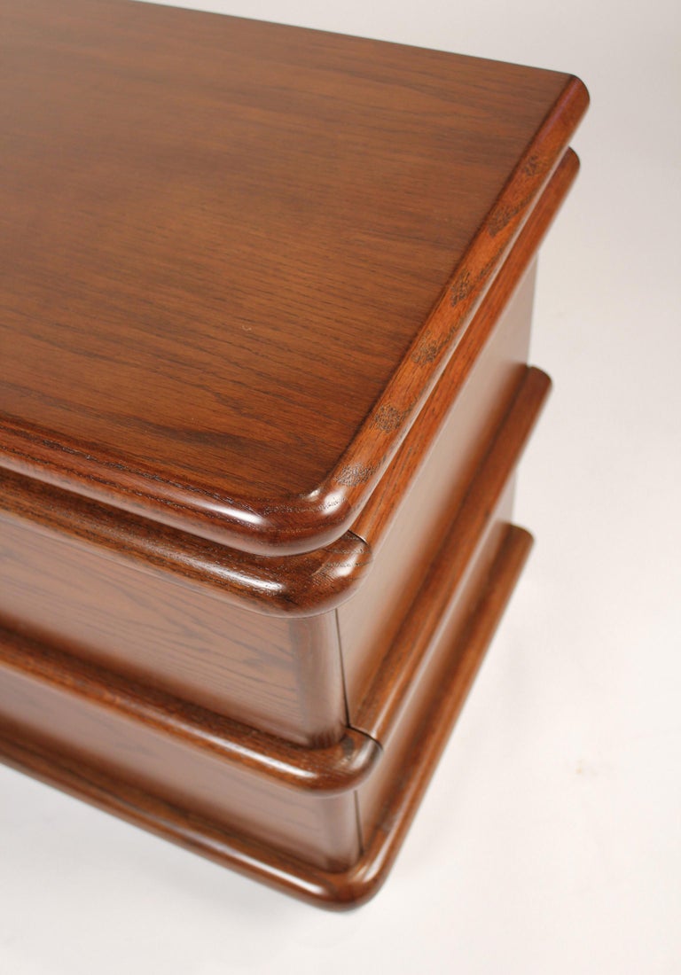 Jay Spectre Modernist Walnut and Brushed Stainless Nightstands at 1stDibs