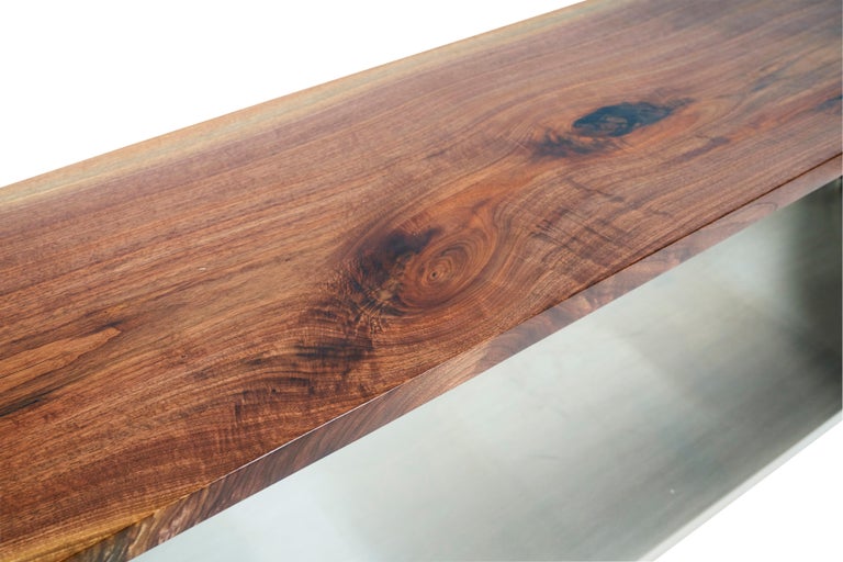 Jay Spectre Stainless Steel and Walnut Console Table at 1stDibs
