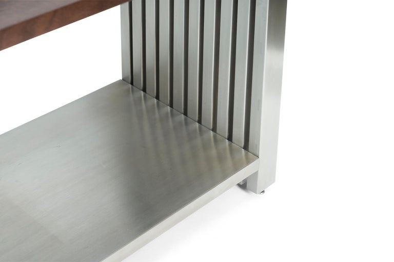 Jay Spectre Stainless Steel and Walnut Console Table at 1stDibs