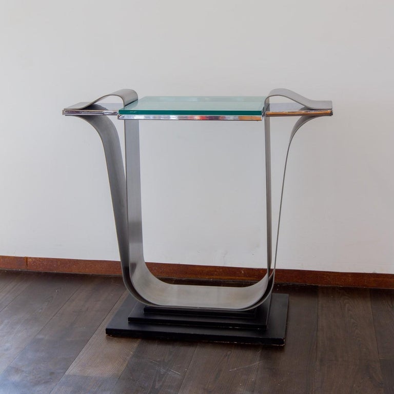 Jay Spectre Steel Console Table with Glass Top, 1980s For Sale at 1stDibs
