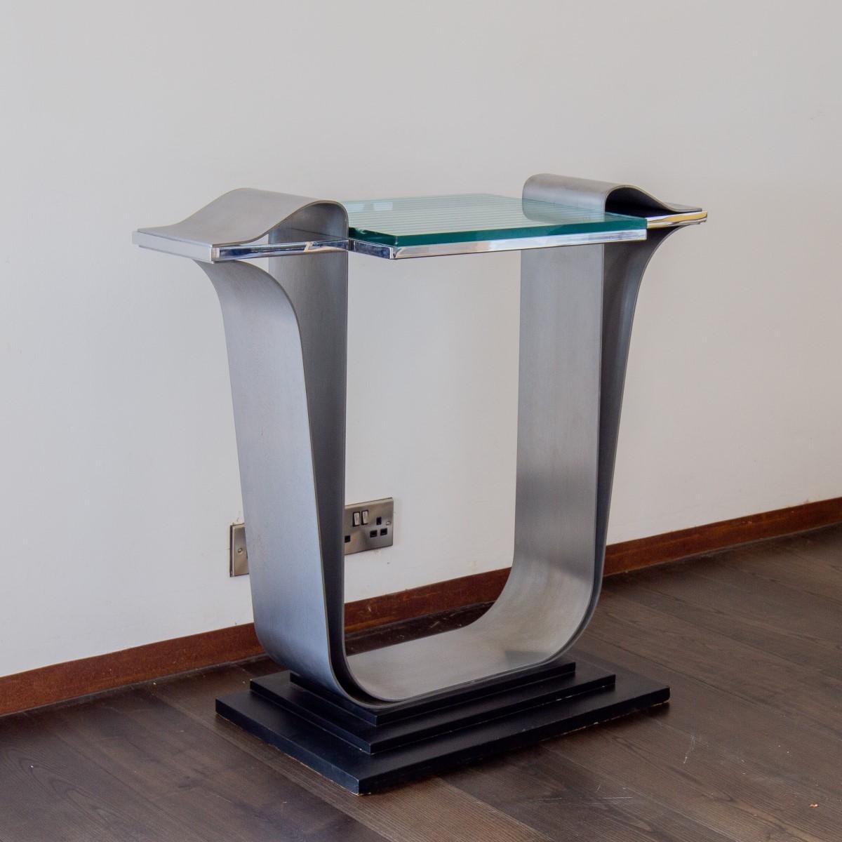Jay Spectre Steel Console Table with Glass Top, 1980s For Sale at 1stDibs