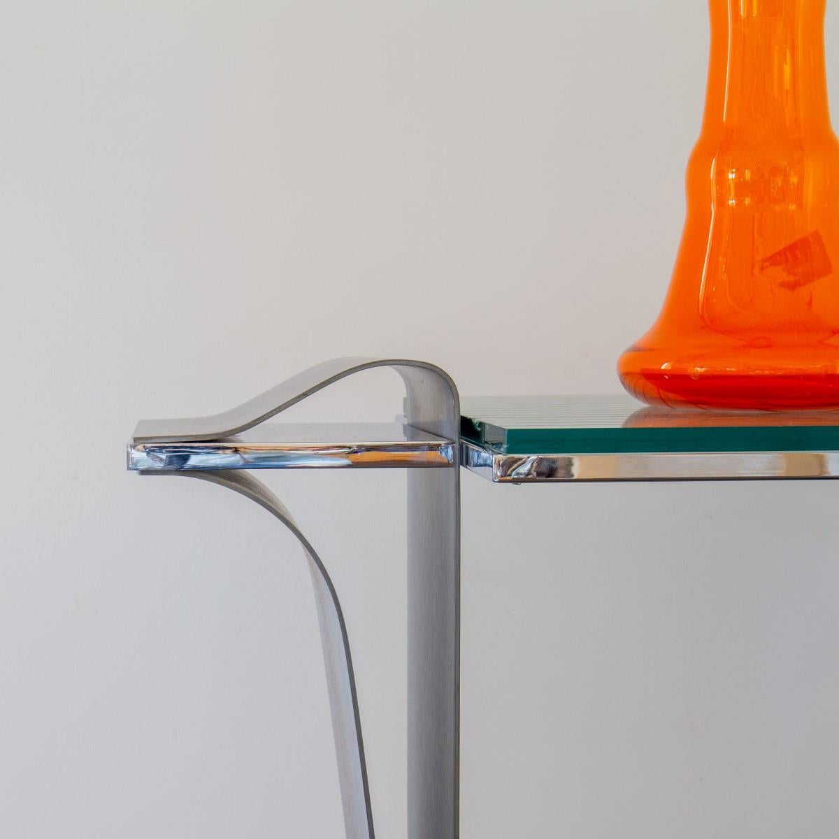 Jay Spectre Steel Console Table with Glass Top, 1980s For Sale at 1stDibs