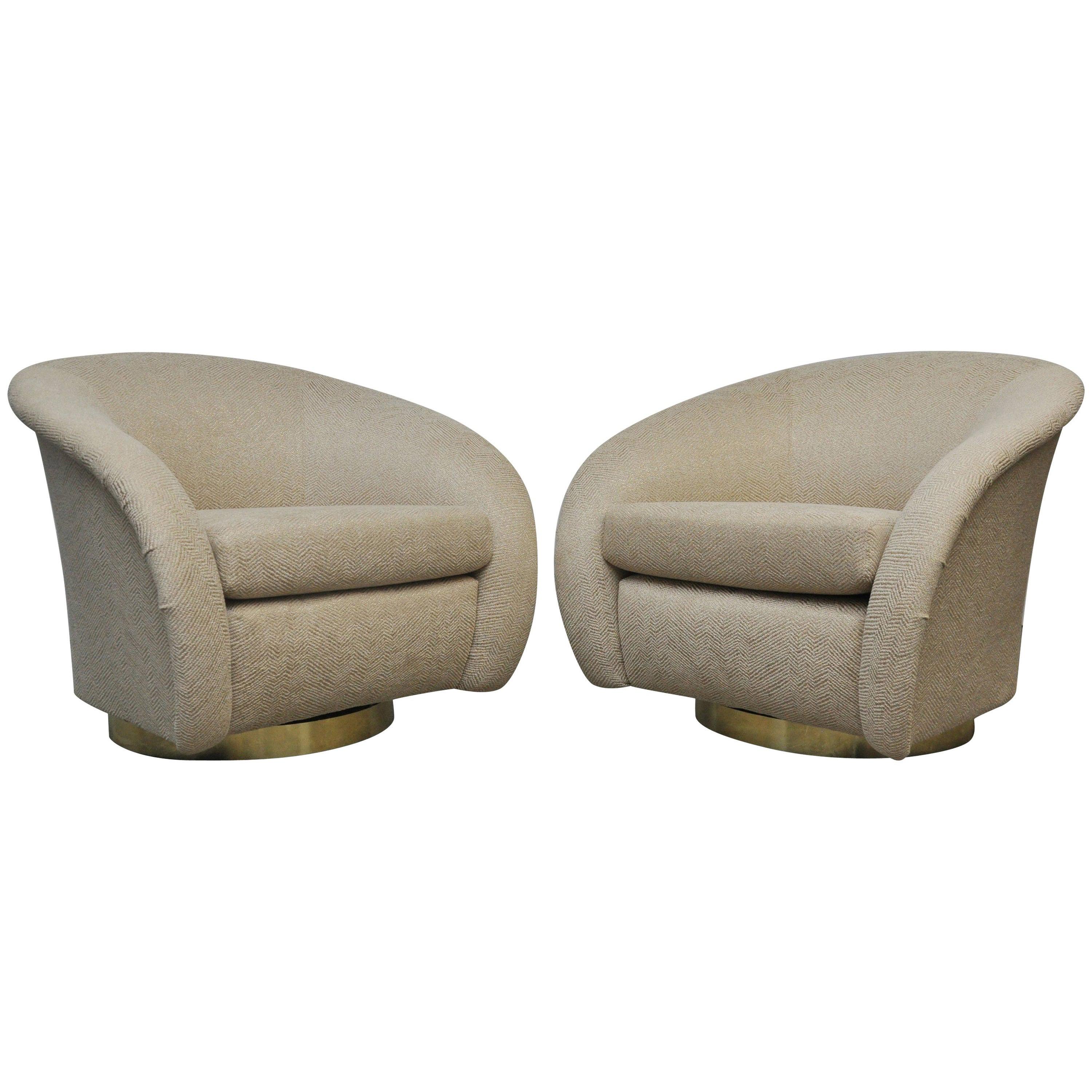 Milo Baughman Swivel Chairs on Brass Bases at 1stDibs