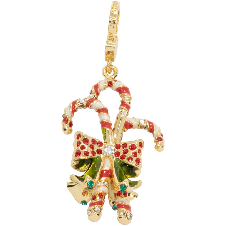 Jay Strongwater Christmas Candy Cane Charm, Red and White Crystals and ...