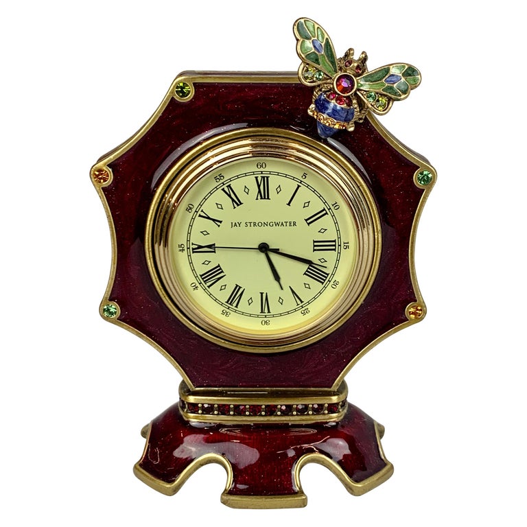 Jay Strongwater Octagonal Dumont Bee Desk Clock in Red Enamel-Swarovski ...