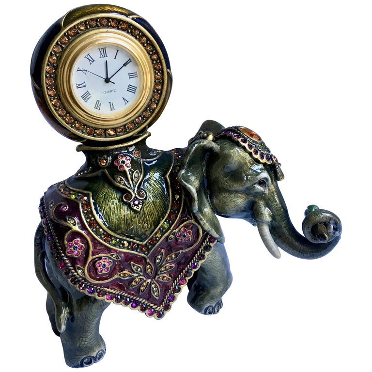 Jay Strongwater Ornate Elephant Clock Polychrome Enamel with Swarovski ...