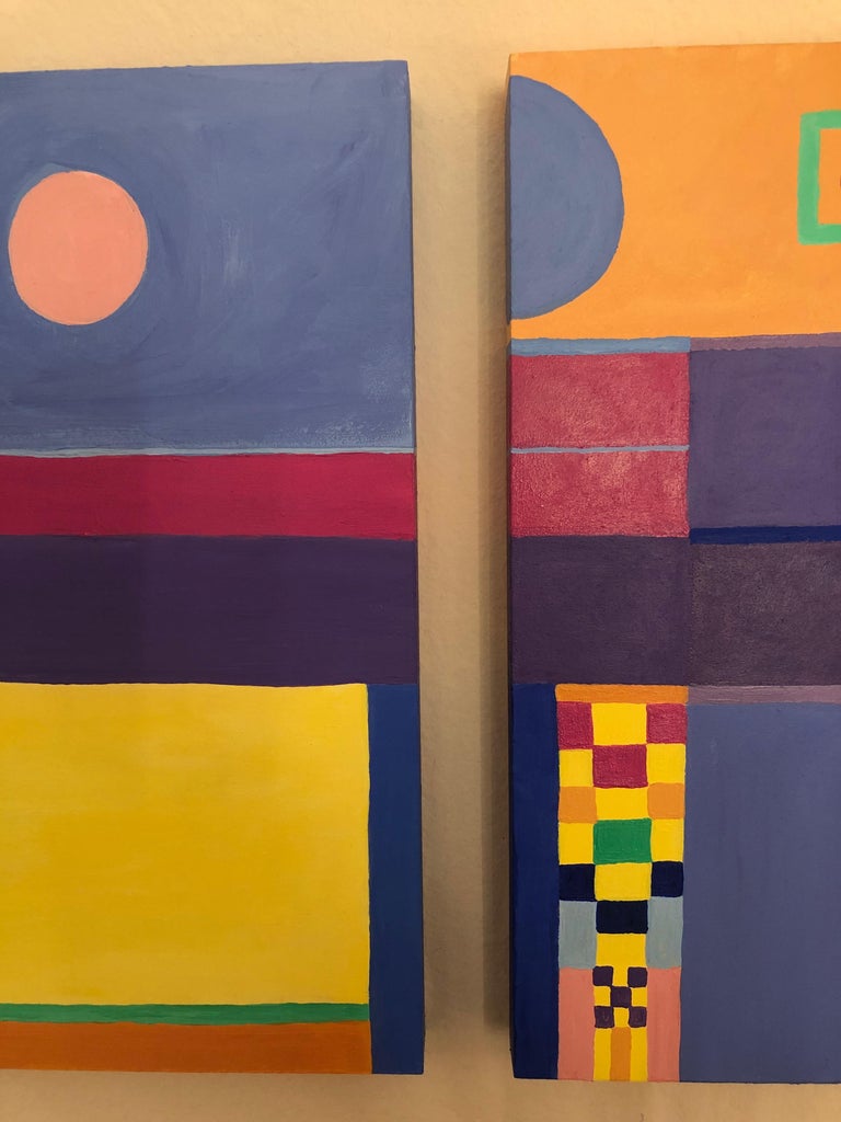 Jazzy Trio of Small Square Abstract Paintings For Sale at 1stDibs