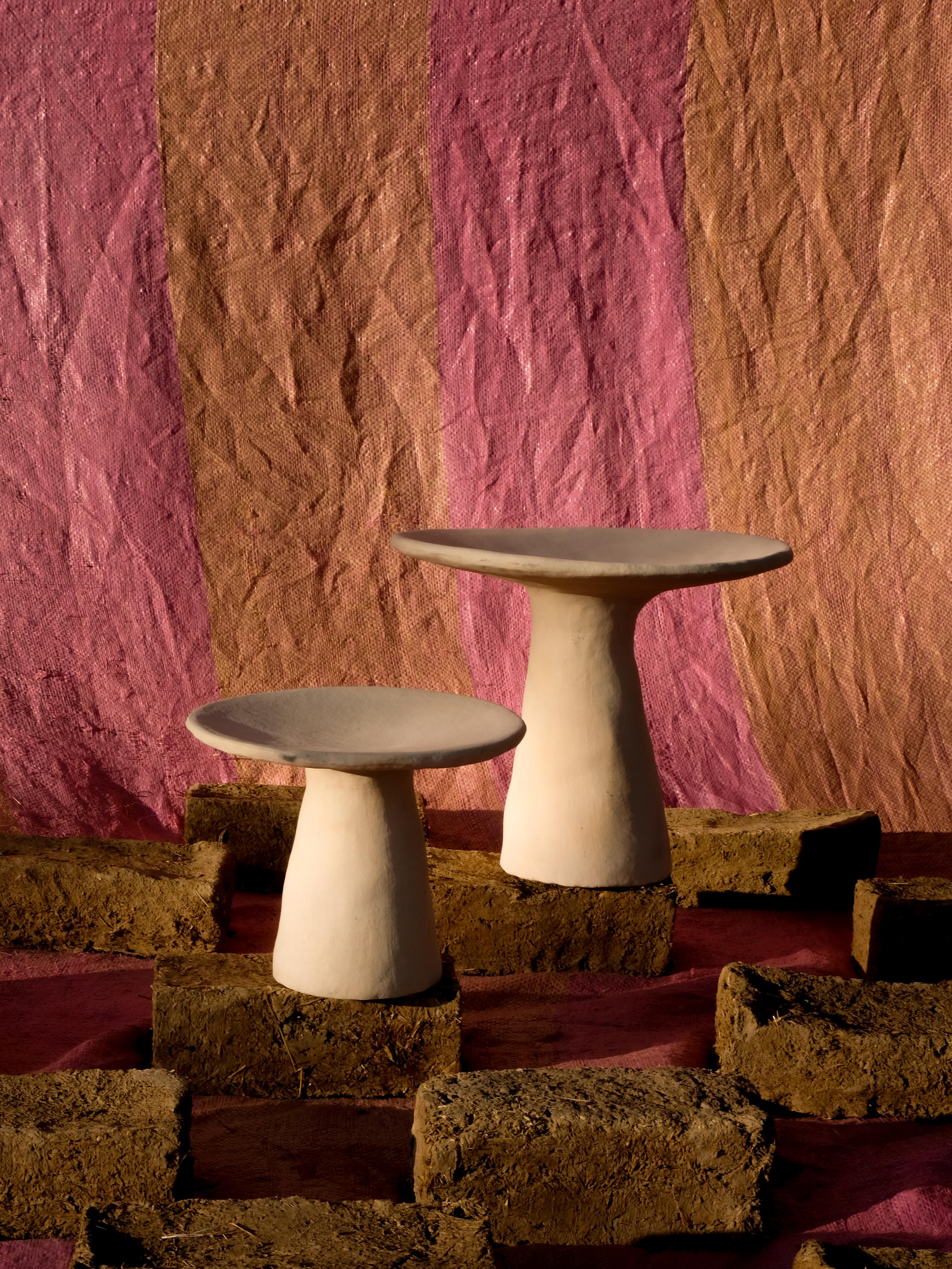 Jbel Zucar White Side Tables Made of Clay, Handcrafted by the Potter ...